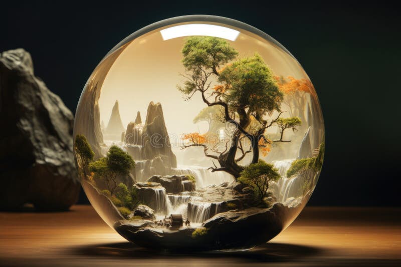 Nature Conservation Concept, Green World. a Glass Ball Inside of Which ...