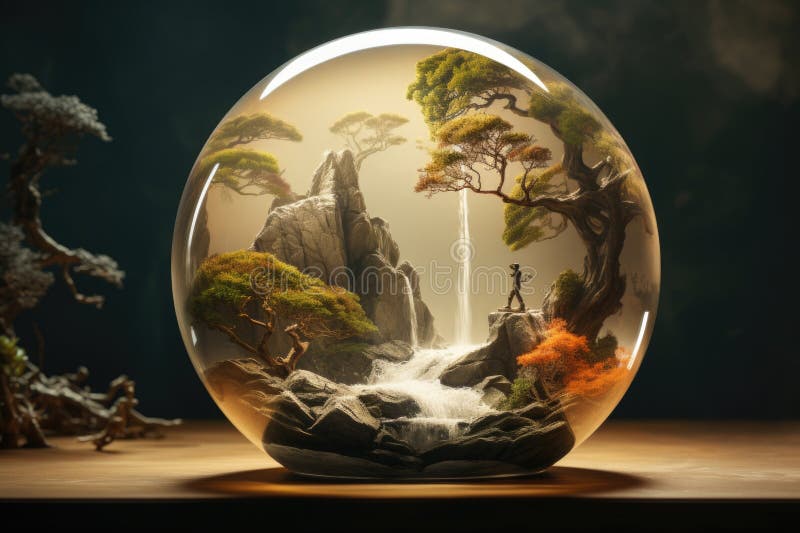 Nature Conservation Concept, Green World. a Glass Ball Inside of Which ...
