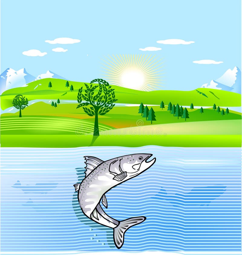 Nature Conservation and Fish Stock Vector - Illustration of green ...