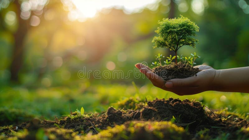 Nature Conservation: Hand Holding Tree on Field - Saving the World ...