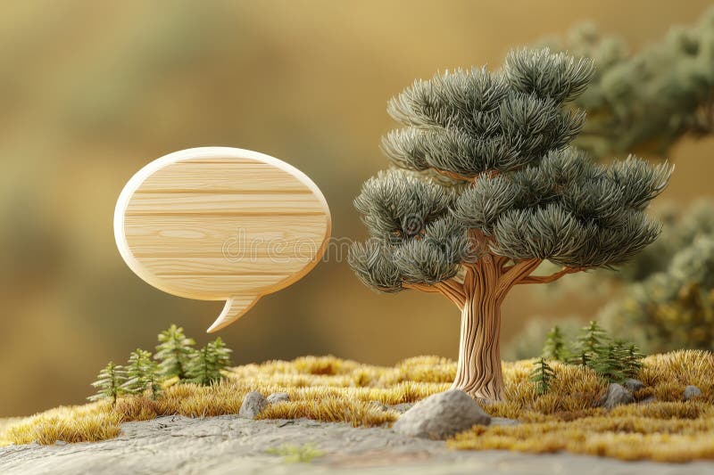 Nature Conversation Scene with Wooden Tree and Speech Bubble in Serene ...