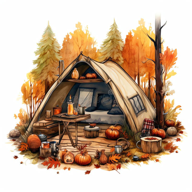 Nature Discovery Autumn Fall Watercolor Illustration Stock Illustration ...