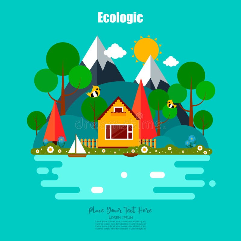 Nature Scene. Flat Design Vector Stock Vector - Illustration of blue ...