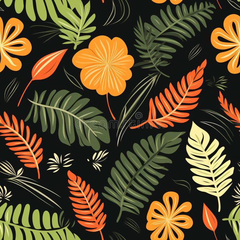 Nature Elements Seamless Pattern. Leaves, Pollen, Blossom, Stem, Flat ...