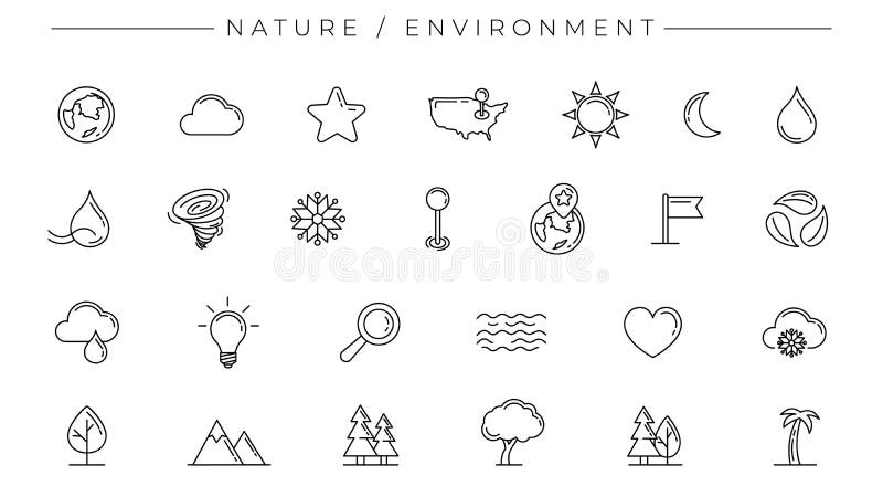 Nature and Environment Concept Line Style Vector Icons Set Stock Vector ...