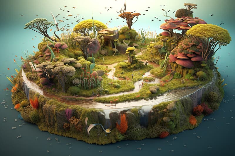 Three Dimensional Illustration of Small Ecosystem World Stock ...