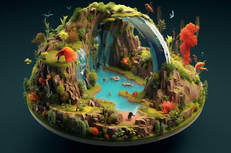 Three Dimensional Illustration of Small Ecosystem World Stock ...