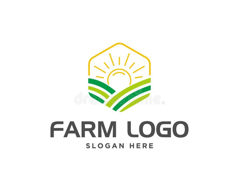 Nature Farm with Sun, Leaf Symbol Logo Design. Stock Vector ...