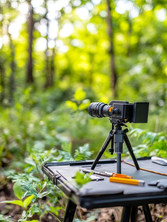 Nature Filmmaking Setup Camera Tripod Tools Forest Backdrop Creative ...