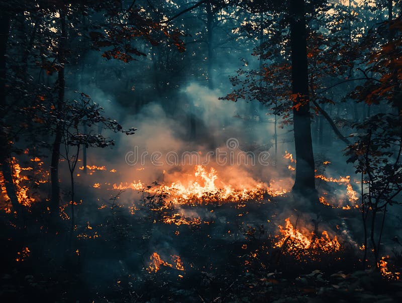 Nature and Fire Concept, a Forest Fire from a Distance Stock Photo ...