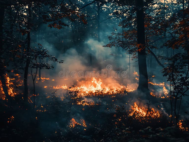Nature and Fire Concept, a Forest Fire from a Distance Stock Photo ...