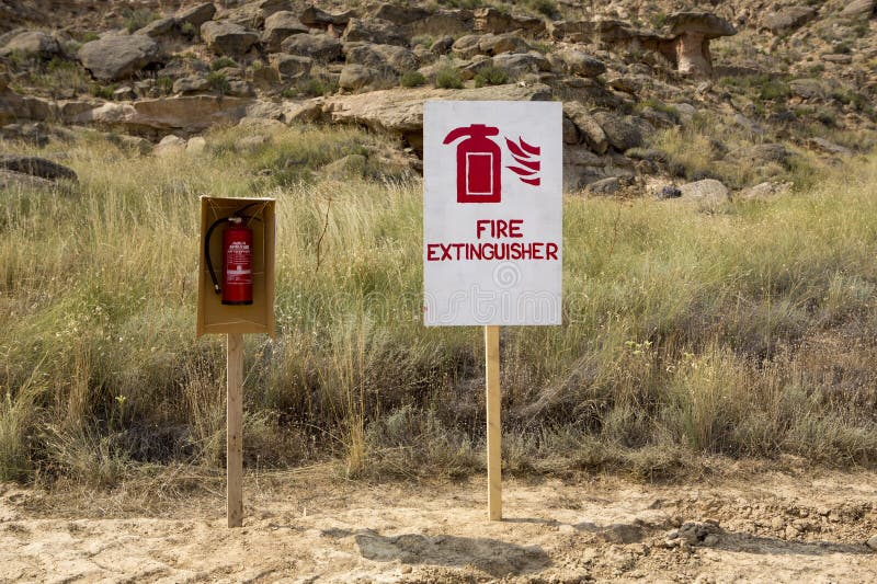 Nature Fire Safety Sign and Fire Extinguisher Stock Photo - Image of ...
