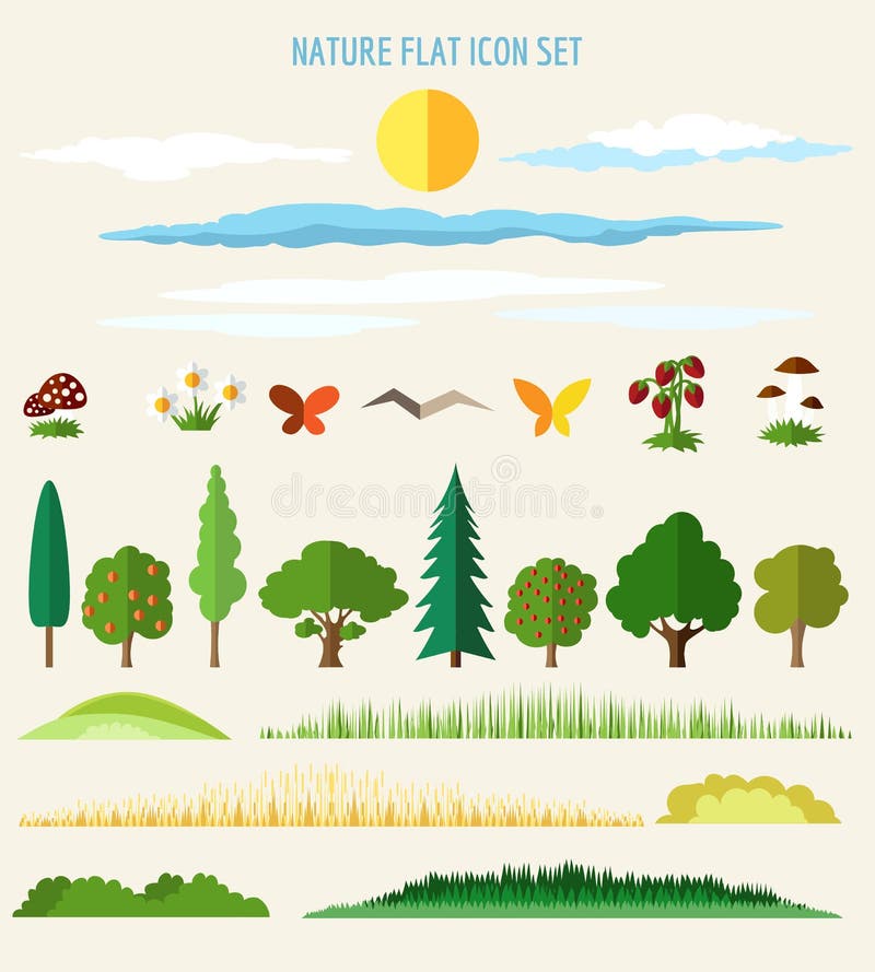 Nature flat icons stock vector. Illustration of flat - 70543486