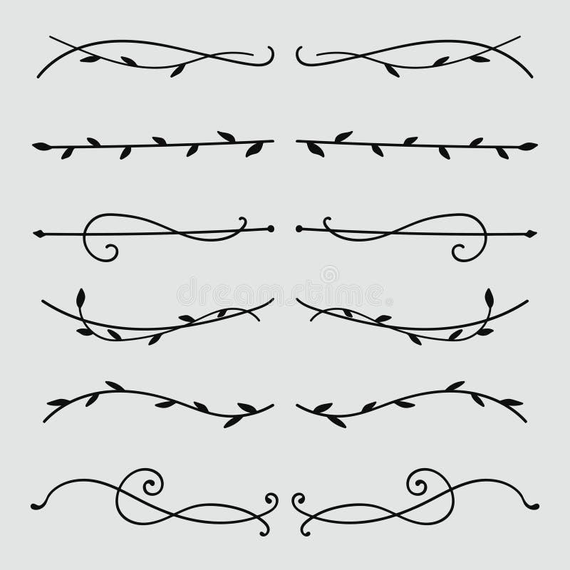 Nature Floral Vines Line Dividers and Text Separators Collection Stock ...