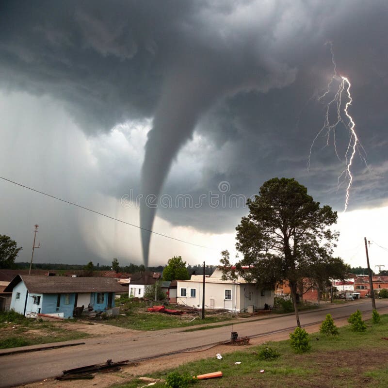 Nature Force Background with Dark Stormy Sky and Tornado Stock ...