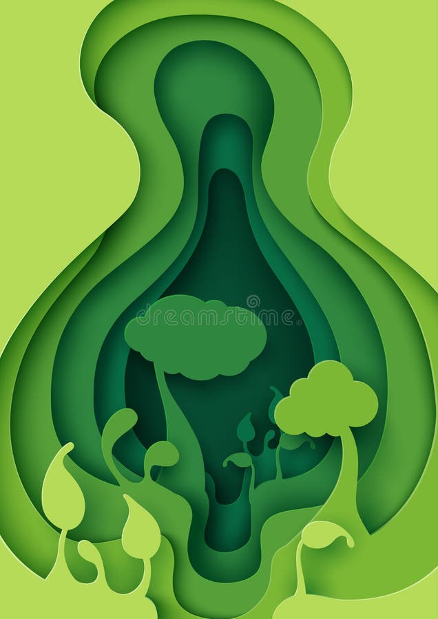 Nature Forest with Green Leaf Paper Layer Cut Concept Stock Vector ...