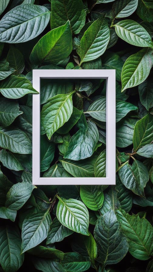Nature Framed with Vibrant Green Leaves Surrounding a White Rectangular ...