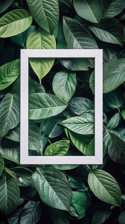 Nature Framed with Vibrant Green Leaves Surrounding a White Rectangular ...