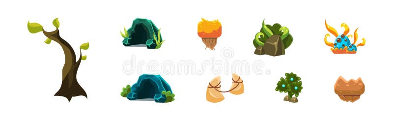 Nature Game Landscape Object and Elements Vector Set Stock Vector ...
