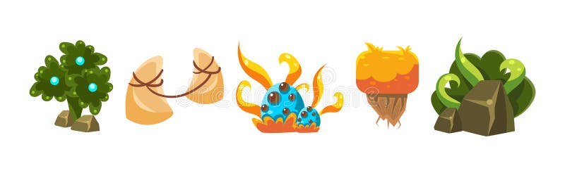 Nature Game Landscape Object and Elements Vector Set Stock Illustration ...