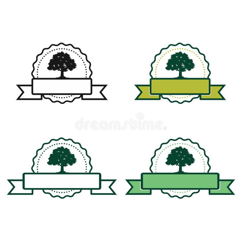 Nature Green Oak Tree Sticker Badge Emblem Logo Stock Vector ...