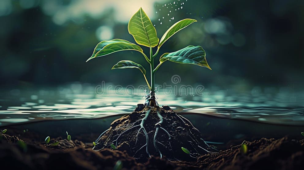 Nature Growth Tree Plant Leaf Water Root, AI Generative Stock ...