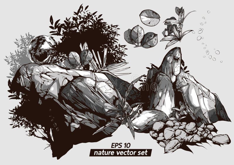 Nature Hand Drawn Vector Set Stock Vector - Illustration of mineral ...