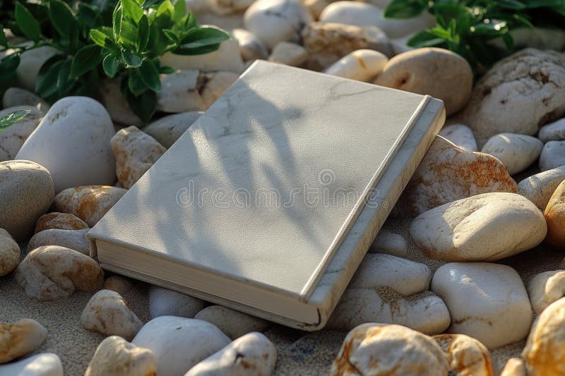 Nature-Inspired Book and Notebook Mockup Displayed on Rocks and Sand ...