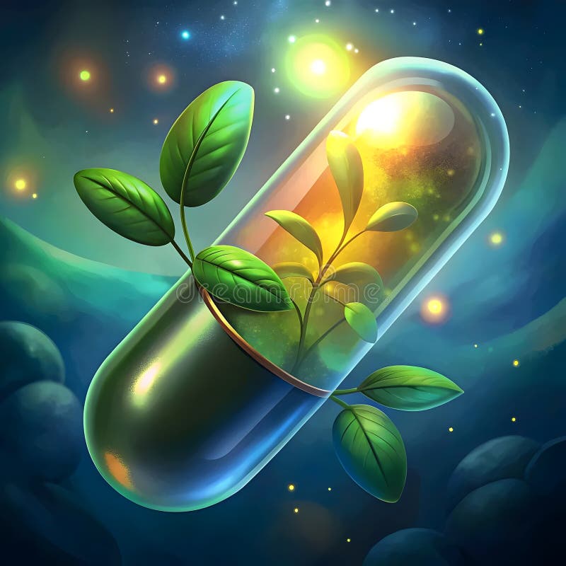 Nature-Inspired Capsule with Plant Growth and Cosmic Background Stock ...