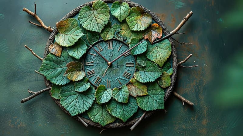Nature-inspired Clock with Leaf Design and Rustic Branch Frame Stock ...