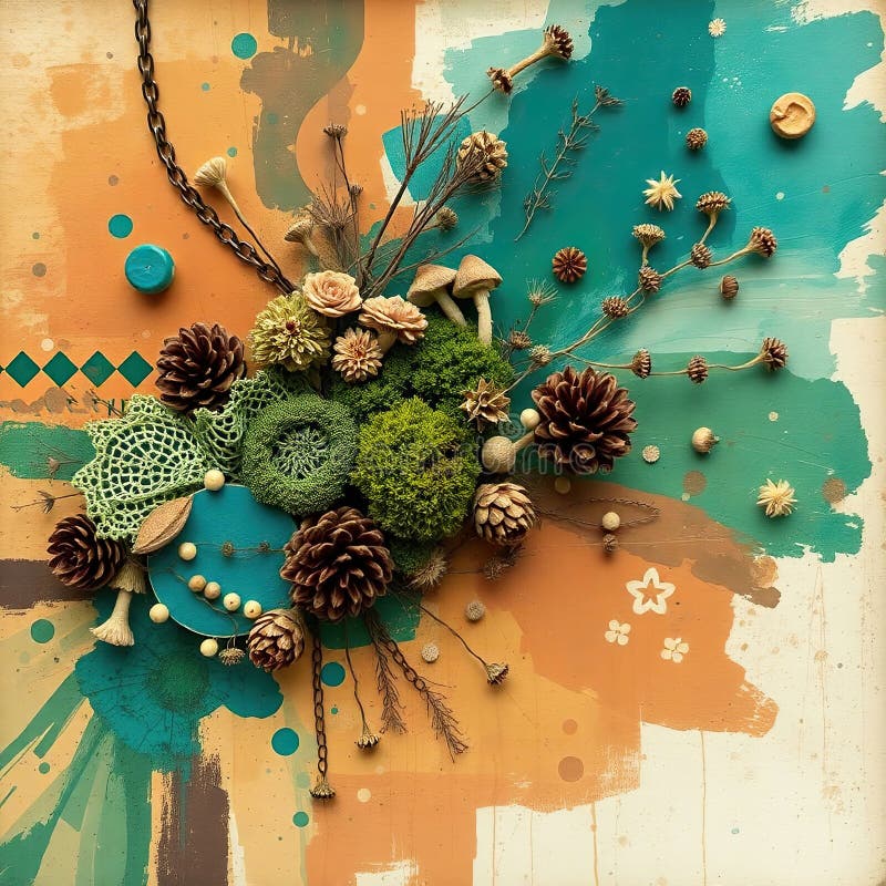 Nature-inspired Collage with Ferns, Acorns, and Forest Floor Elements ...
