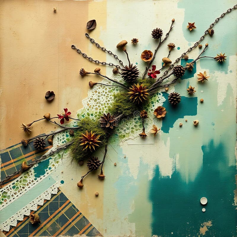 Nature-inspired Collage with Forest Elements in Layered Design Stock ...