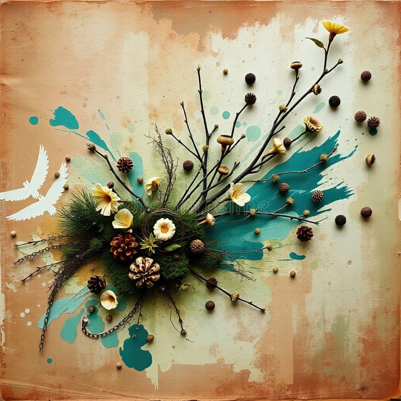 Nature-inspired Collage with Forest Elements in Layered Design Stock ...