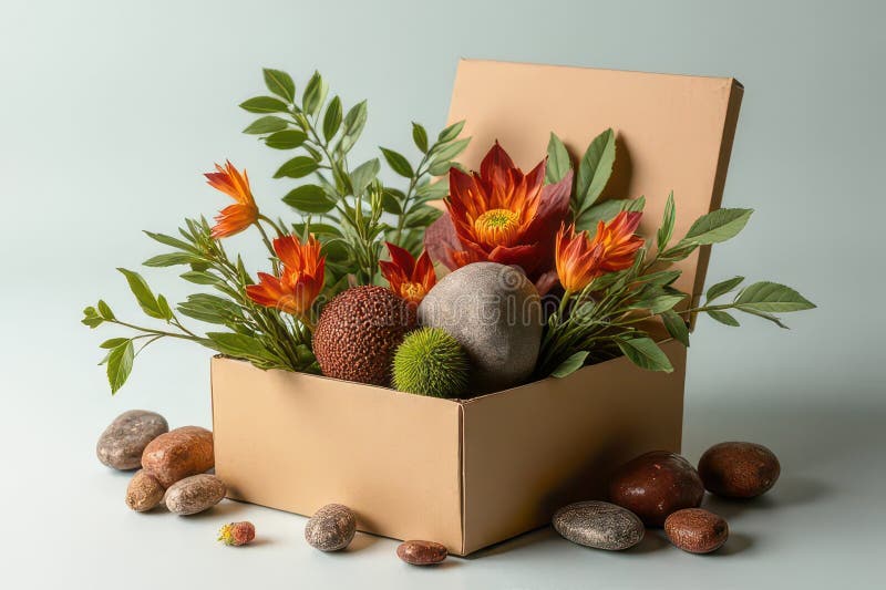 Eco-Friendly Present Box with Organic Elements Stock Illustration ...