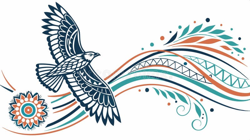 Eagle and Floral Pattern, Nature Inspired Graphic Vector Design ...