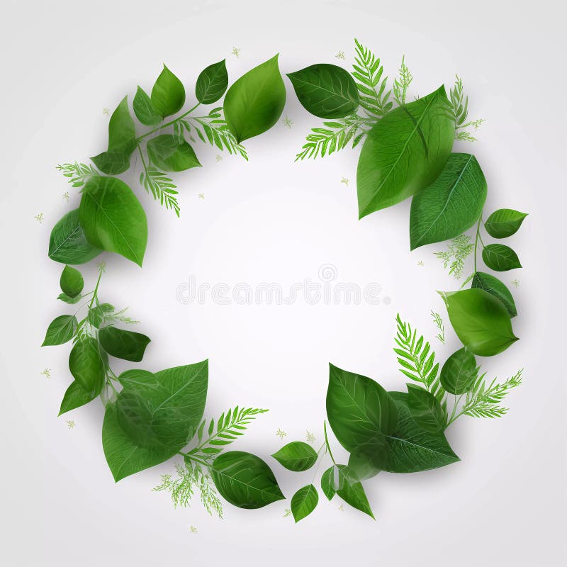 Nature-inspired Green Leaf Frame: White Background with Intricate Leaf ...