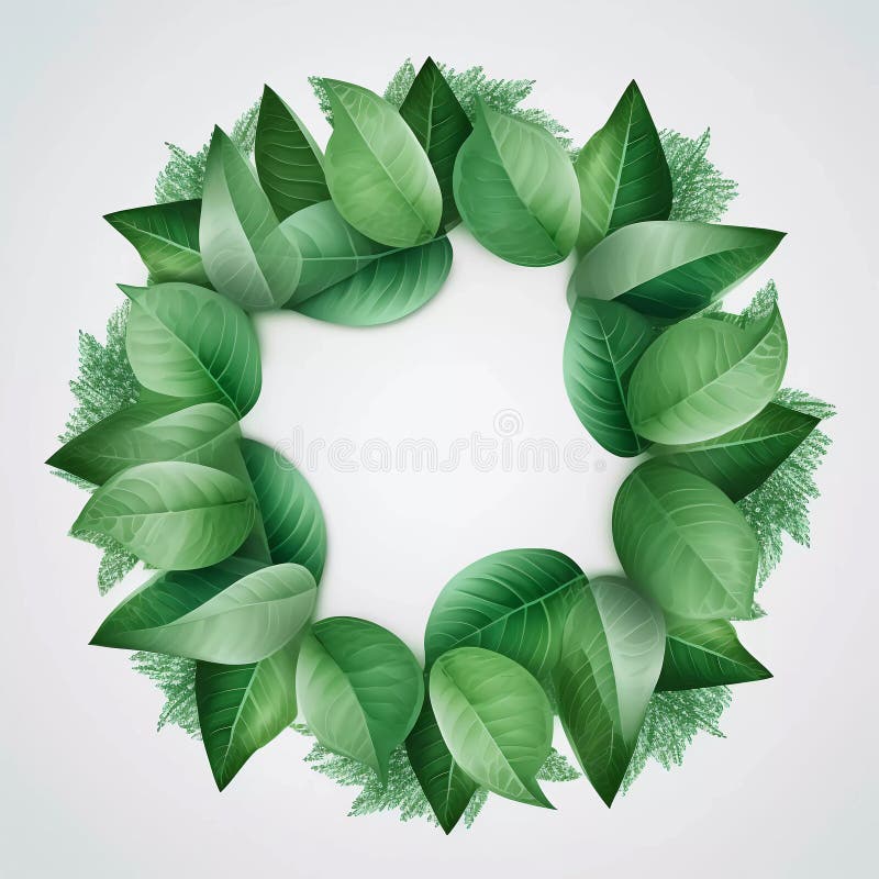 Nature-inspired Green Leaf Frame: White Background with Intricate Leaf ...