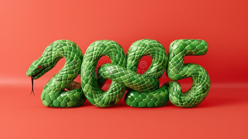 Nature-inspired 2025: Green Snake Design on Trendy Red Background Stock ...