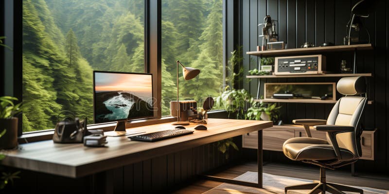 Nature-Inspired Home Office a Symbol of the Remote Work Shift Stock ...