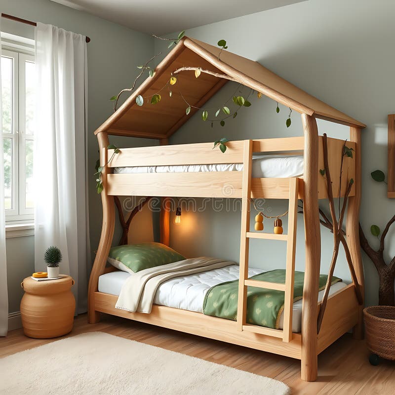 A Nature Inspired Kids Room with a Bunk Bed Resembling a Treehouse ...