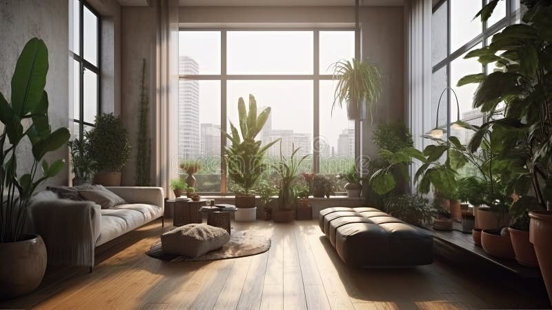 Nature-inspired Living Room Design with Huge Windows, an Array of ...