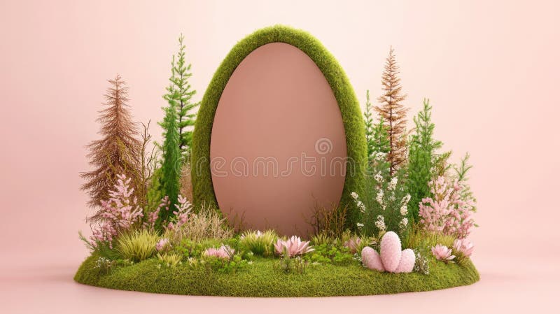 Nature-inspired Oval Frame with Moss and Pink Floral Accents Stock ...