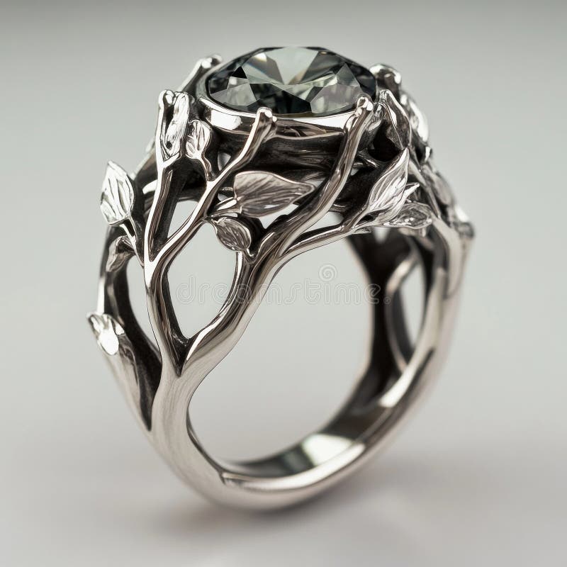Nature-inspired Silver Ring with Leaf and Branch Design Stock Image ...