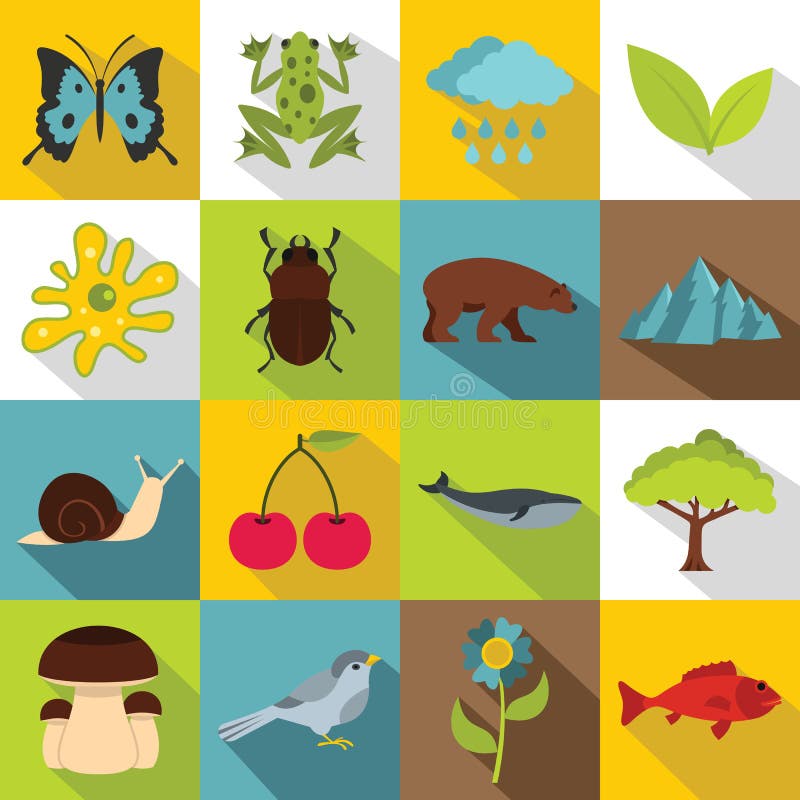 Nature Items Icons Set, Flat Style Stock Vector - Illustration of leaf ...