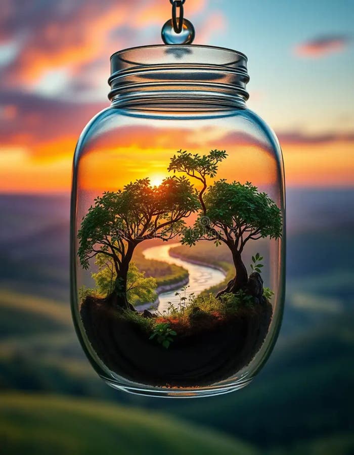 Nature Jar .Spring concept stock illustration. Illustration of trees ...