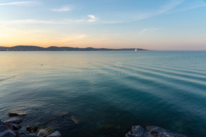 Nature the Lake Balaton in Hungary at Sunset Stock Image - Image of ...