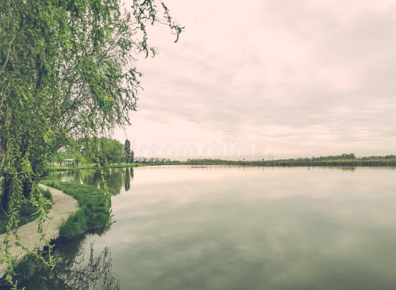 Nature with a Lake. Spring Time Place for Relax. Stock Image - Image of ...
