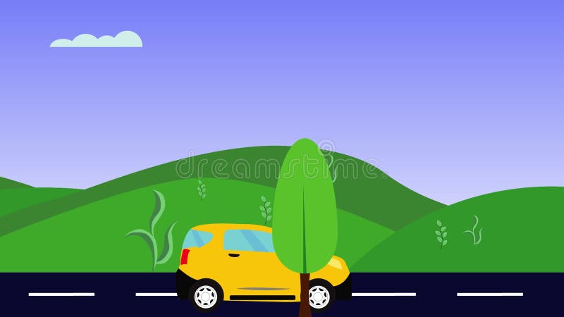 Nature Landscape Animation of Hills ,running Car on the Road, Flat ...