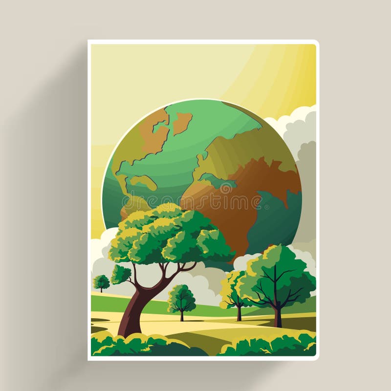 Nature Landscape Background with Earth Globe, Clouds Stock Illustration ...