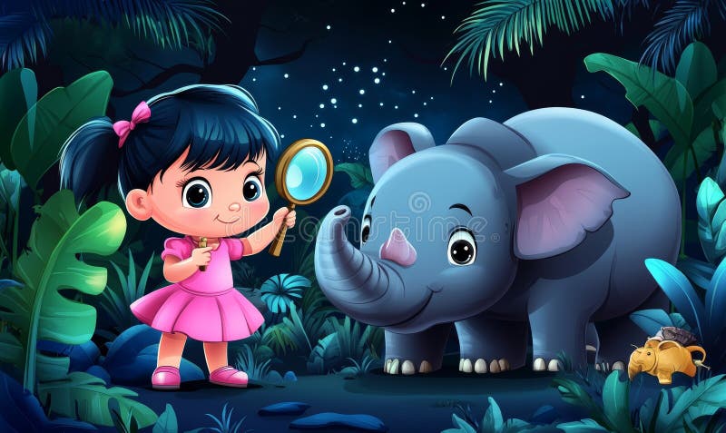 Nature Landscape with an Explorer Boy and Animals at Night Stock Image ...